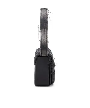 DIESEL® 1-dr Embellished Distressed Denim Shoulder Bag - Black