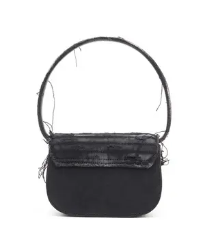 DIESEL® 1-dr Embellished Distressed Denim Shoulder Bag - Black