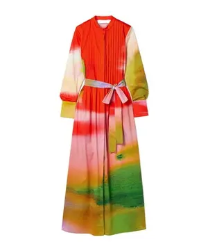 Oscar De La Renta Printed Belted Maxi Dress - Red