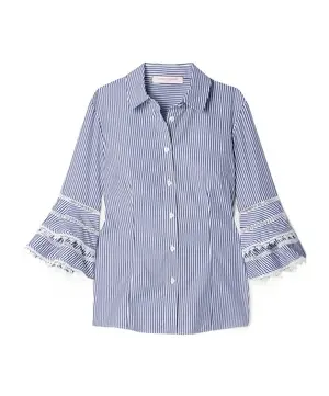 Carolina Herrera Striped Cotton Poplin Shirt With Lace Trim