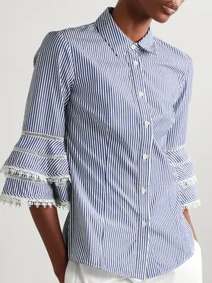 Carolina Herrera Striped Cotton Poplin Shirt With Lace Trim