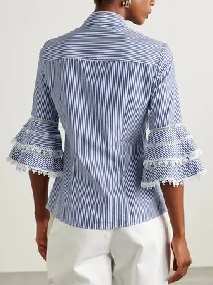 Carolina Herrera Striped Cotton Poplin Shirt With Lace Trim