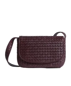 Bottega Veneta Woven Nappa Leather Flap Messenger Bag - Dark Mahogany