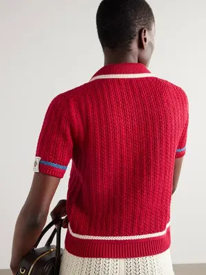 Bally Openwork Knit Polo Shirt With Contrasting Stripes