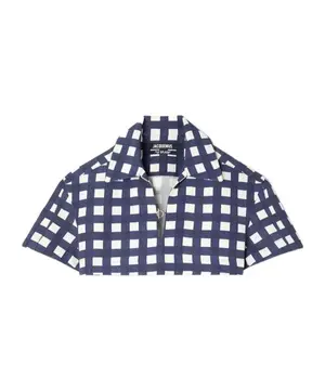 Jacquemus Cropped Checked Canvas Shirt - Blue
