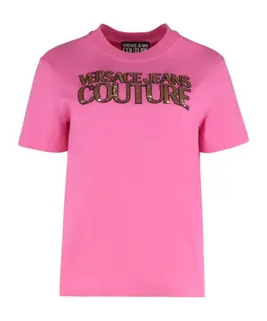 Versace Logo Embellished Crewneck T-shirt - Pink
