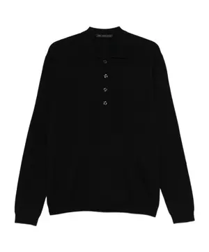 LOW BRAND Long-sleeved Knitted Polo Shirt - Black