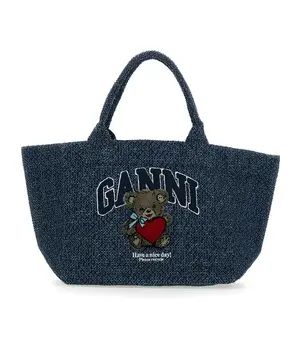 GANNI Bear Denim Medium Tote Bag - Black