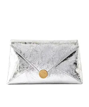 Dries Van Noten Metallic Leather Envelope Clutch - Silver