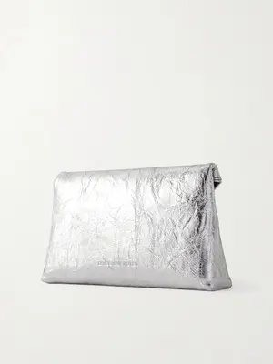 Dries Van Noten Metallic Leather Envelope Clutch - Silver