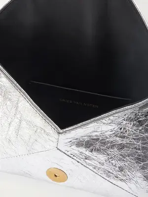 Dries Van Noten Metallic Leather Envelope Clutch - Silver