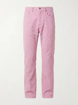 Gucci Dyed Gg Cotton Denim Jacquard Flare Pants - Light Pink