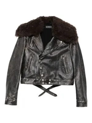 ANN DEMEULEMEESTER Double-breasted Shearling Collar Jacket - Black