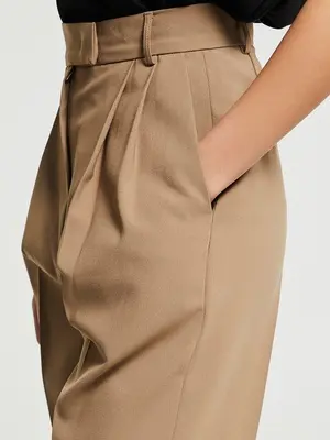 THE FRANKIE SHOP High-rise Pleated Trousers - Latte