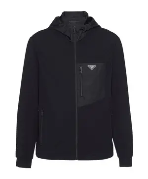 Prada Technical Cotton And Re-nylon Cardigan With Hood - Black