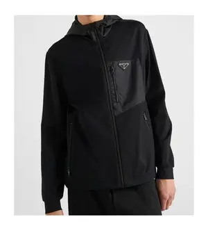 Prada Technical Cotton And Re-nylon Cardigan With Hood