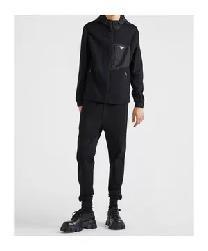 Prada Technical Cotton And Re-nylon Cardigan With Hood