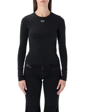 DIESEL® Long Sleeve Crewneck T-shirt With Oval D Logo - Black