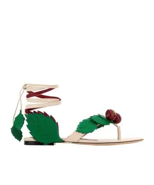 Valentino Garavani Vlogo Signature Leaf Detailed Flat Sandals - Green