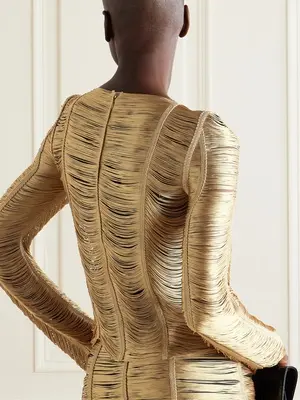 TOM FORD Fringed Open-knit Top - Gold
