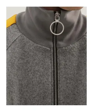 1989 STUDIO Contrast Trim Zip-up Coat - Dark Gray