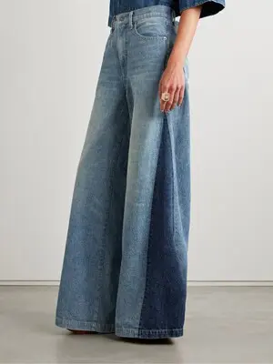 NILI LOTAN Ebony Paneled Two-tone High-rise Denim Trousers - Blue