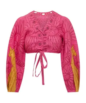 Farm Rio Usiacuri Eyelet Cropped Top - Red