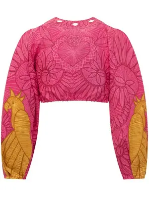 Farm Rio Usiacuri Eyelet Cropped Top - Red