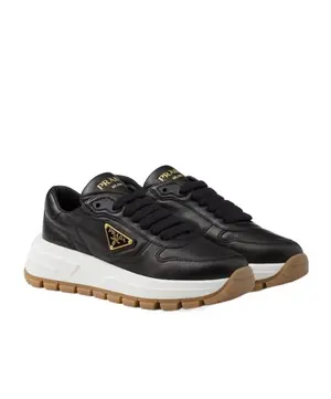 Prada Logo Plaque Lace-up Sneakers - Black