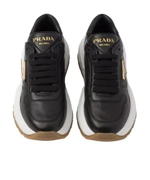 Prada Logo Plaque Lace-up Sneakers - Black