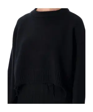 LOW CLASSIC Damaged Cropped Knitted Sweater - Black
