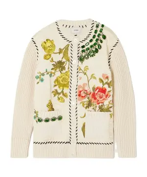 ERDEM Erdem Embroidered Ribbed Cardigan With Embellishments