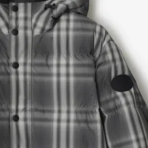 Burberry Checked Hooded Puffer Jacket With Equestrian Knight Design - Black