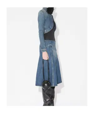 Alaïa Vintage-effect Denim A-line Midi Skirt