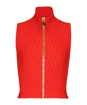 Balmain Sleeveless Knitted High Neck Top With Zip Closure