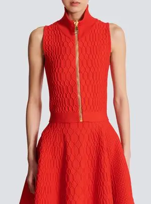 Balmain Sleeveless Knitted High Neck Top With Zip Closure