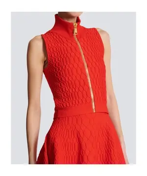 Balmain Sleeveless Knitted High Neck Top With Zip Closure