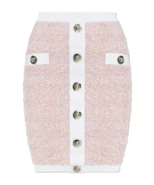 Balmain Button Embellished Tweed Mini Skirt - Pink
