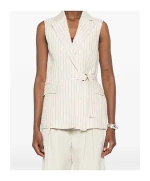 Peserico Striped Belted Sleeveless Blazer - Beige