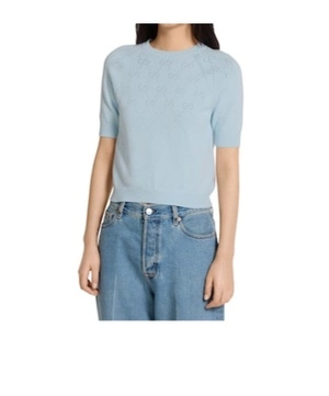 Gucci Gg Cotton Crewneck Top - Light Blue