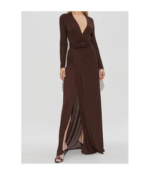 Dsquared2 Long Sleeve V-neck Gown With Leg Slits - Red