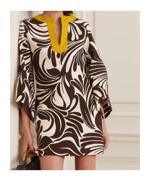 La DoubleJ Kaftan Mini Dress With Water Ripple Print