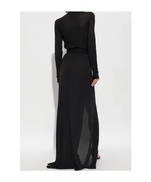 Dsquared2 Long Sleeve V-neck Gown With Slit Detailing - Black