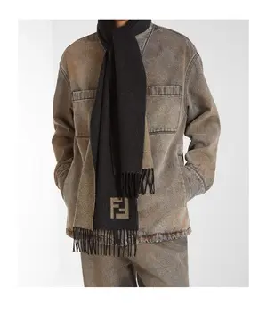 Fendi Ff Motif Fringed-edge Scarf - Light Brown