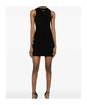 Off-White Logo Embroidered Embellished Sleeveless Dress