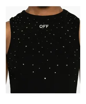 Off-White Logo Embroidered Embellished Sleeveless Dress