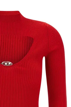 DIESEL® Ribbed Sweater With Cutout Detail - Red