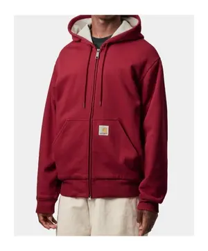 Carhartt Work In Progress Logo Patch Zipped Hoodie - Scarlet