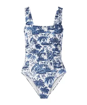 Staud Staud Adelaide Printed One Piece Swimsuit Blue