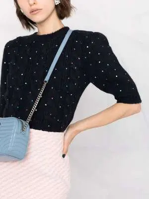Alessandra Rich Sequin Embellished Knitted Top - Black